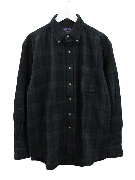 【中古】ペンドルトン PENDLETON  ウール チェック柄 ボタンダウンシャツ M ネイビー グリーン 長袖 トップス  メンズ