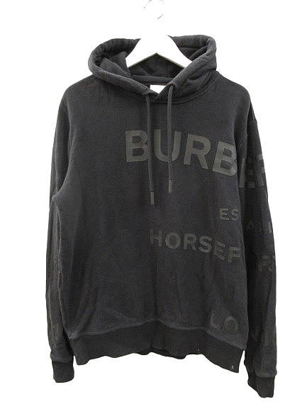 【中古】バーバリー BURBERRY ホースフェリー HORSEFERRY スウェットパーカー プルオーバー ブラック S メンズ