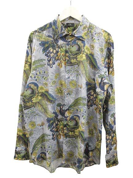 【中古】エトロ ETRO 総柄 長袖シャツ 43 ブルー系 プリント トップス メンズ