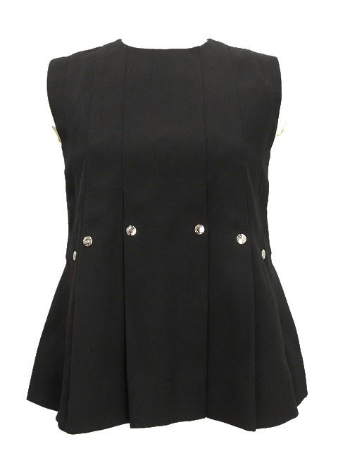 【中古】ルイヴィトン LOUIS VUITTON ノースリーブ トップス プリーツ ウール シルク 34 ブラック 黒 ☆AA★