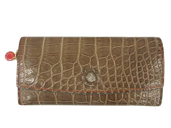 【中古】CIVINILE チビナイル クロコダイル 長財布 ロングウォレット ブラウン系 ワニ革 レザー レディース