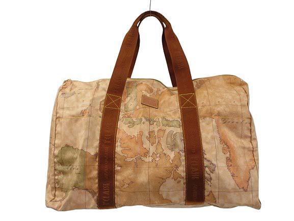 【中古】PLIMA CLASSE プリマクラッセ ボストンバッグ 地図柄 総柄 ハンドバッグ ベージュ系 BAG カバン 手提げ鞄 メンズ レディース