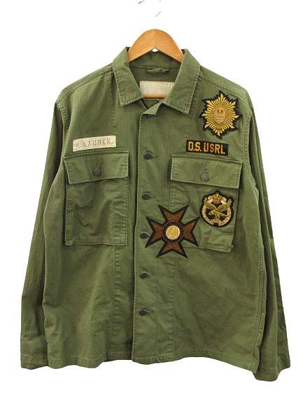 【中古】デニム&サプライ ラルフローレン ワッペン付き ミリタリージャケット 13スターボタン M カーキグリーン