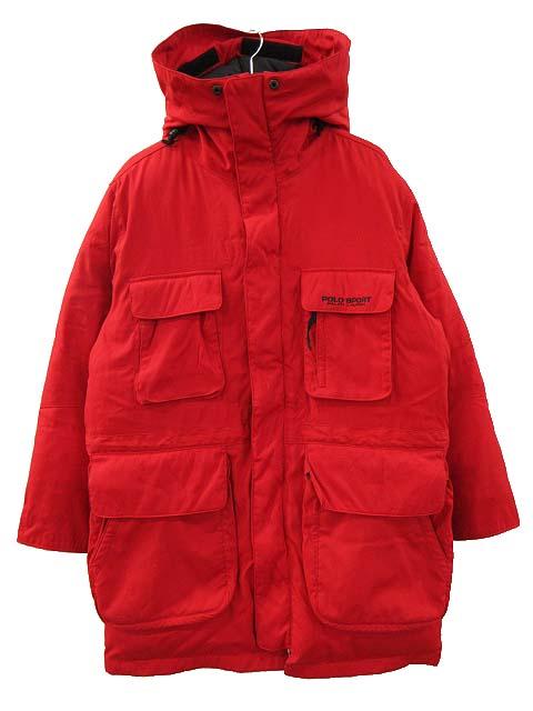 【中古】ポロスポーツ POLO SPORT 90s ダウンパーカー ダウンジャケット OLD 赤 レッド M メンズ