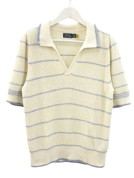 【中古】ポロ ラルフローレン POLO RALPH LAUREN ストライプド コットンリネン POLO セーター L オフホワイト 半袖