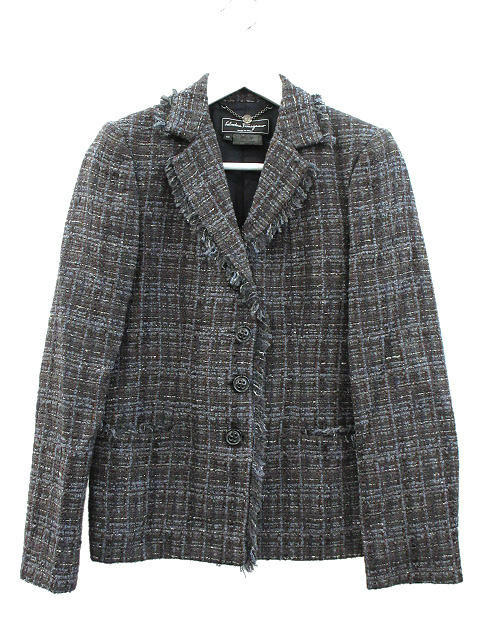 【中古】サルヴァトーレフェラガモ Salvatore Ferragamo ファンシーツイード ジャケット テーラード 40 ブルー系