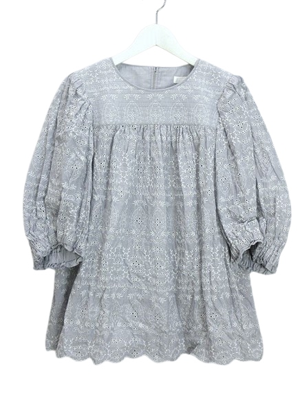 【中古】インゲボルグ INGEBORG ボタニカル刺繍ブラウス 2025AW グレー コットン 綿 トップス レディース