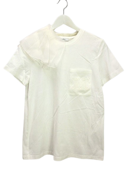 【中古】マックスマーラ MAX MARA Tシャツ カットソー シルクオーガンジー フリル 2way 白 M カットソー 刺繍