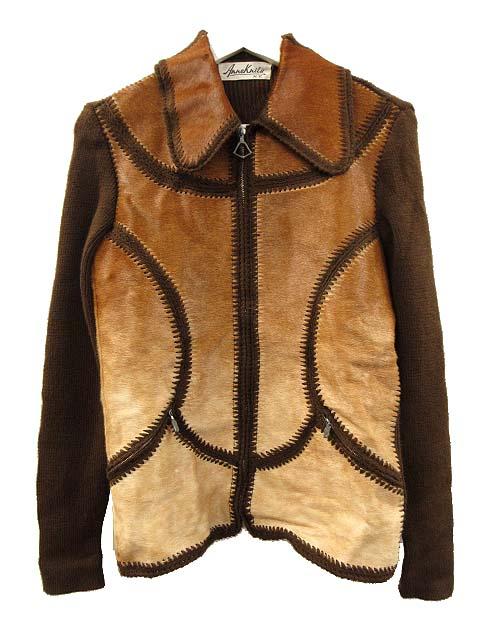 【中古】ヴィンテージ VINTAGE 70s ハラコレザー × ニット ジップアップ ジャケット ブラウン UNBORN CALF