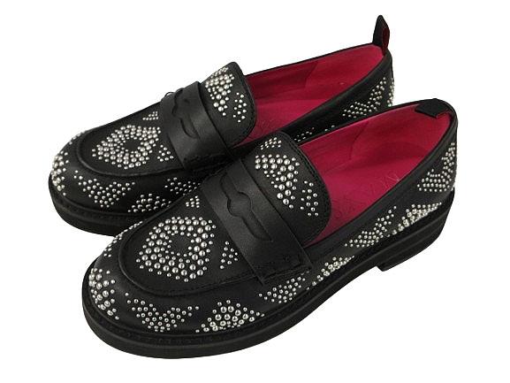 【中古】マックス&コー MAX&CO. スタッズローファー レザーシューズ 37 黒 ブラック 靴 レディース