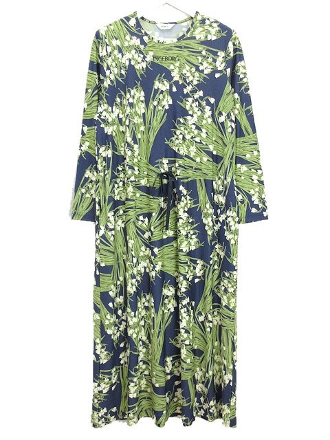 【中古】インゲボルグ INGEBORG スノーフレークpt.カットソーワンピース ネイビー 9号 3 プリント 花柄 長袖