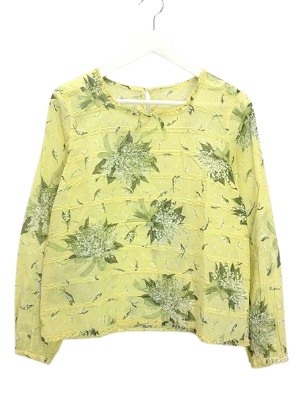 【中古】インゲボルグ INGEBORG ブラウス 綿ローン すずらん プリント 鈴蘭 イエロー 9号 3 トップス レディース