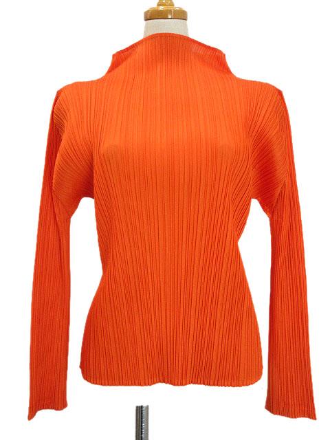 【中古】プリーツプリーズ PLEATS PLEASE ハイネック ブラウス カットソー 3 オレンジ 長袖 トップス イッセイミヤケ