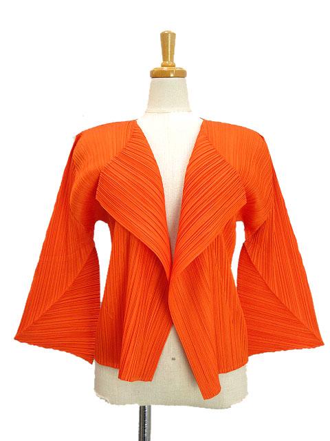 【中古】プリーツプリーズ PLEATS PLEASE カーディガン 変形 オレンジ 3 トップス イッセイミヤケ ISSEY MIYAKE