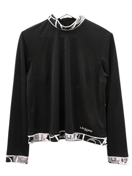 【中古】レオナールスポーツ LEONARD SPORT カットソー 七分袖 40 ブラック 黒 プリント トップス レディース