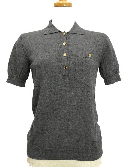 【中古】ルイヴィトン LOUIS VUITTON ニット プルオーバー 襟付き 半袖 ウール カシミヤ シルク S グレー トップス