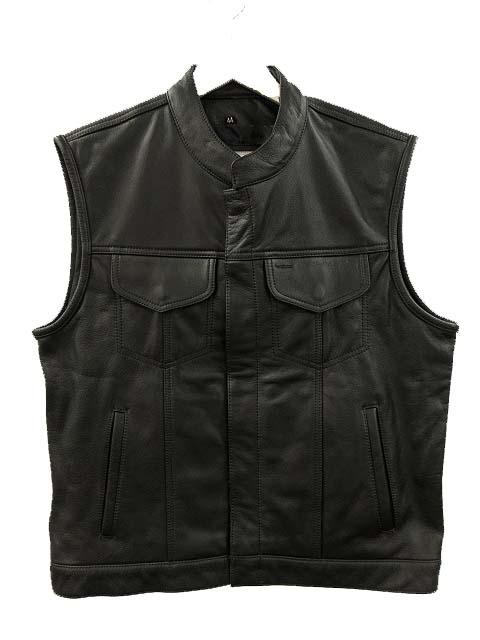【中古】HEAVY モトブルーズ MOTOBLUEZ MCベスト クラブベスト 44 レザー ブラック バイカー メンズ