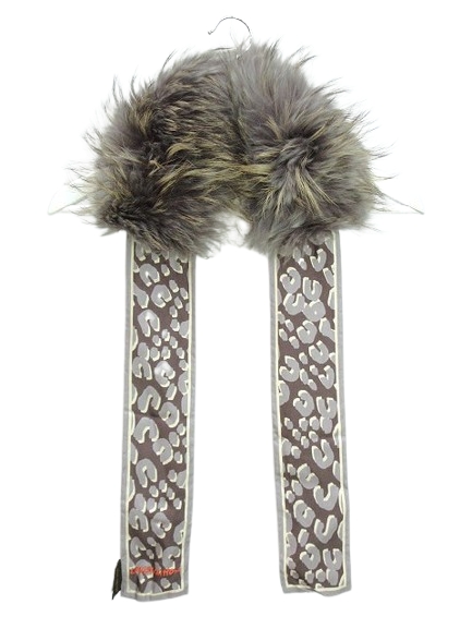 【中古】ルイヴィトン LOUIS VUITTON バンドー フリュール スカーフ ラクーンファー シルク ストール レオパード柄