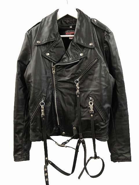 【中古】ブルックス BROOKS 80s レザー ダブル ライダースジャケット 38 USA製 ヴィンテージ ブラック ライナー付き