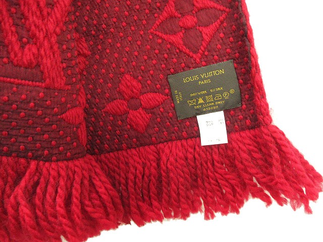 【中古】ルイヴィトン LOUIS VUITTON エシャルプ ロゴマニア マフラー モノグラム ルビー レッド 赤 ウール シルク 中古】ルイヴィトン LOUIS VUITTON エシャルプ ロゴマニア マフラー