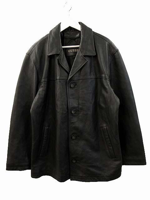 【中古】ゲス GUESS レザー カーコート ジャケット ブラック 黒 L メンズ