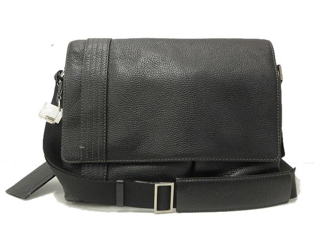 【中古】エステーデュポン S.T.DUPONT レザー フラップ ショルダー バッグ メッセンジャー 黒 牛革 かばん 鞄