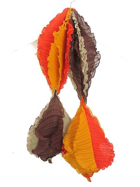 【中古】プリーツプリーズ PLEATS PLEASE ストール スカーフ ブラウン系 オレンジ系 イッセイミヤケ ISSEY MIYAKE