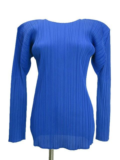 【中古】プリーツプリーズ PLEATS PLEASE カットソー ブラウス 長袖 ブルー 青 F 無地 イッセイミヤケ ISSEY MIYAKE