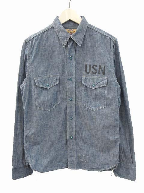 【中古】ザリアルマッコイズ THE REAL McCOY'S シャンブレーシャツ USN NAS BRUNSWICK プリント ブルー系 メンズ