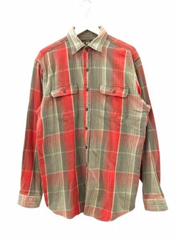 【中古】ダブルアールエル RRL ヘビーコットン ネルシャツ チェック柄 長袖 グレー レッド M メンズ