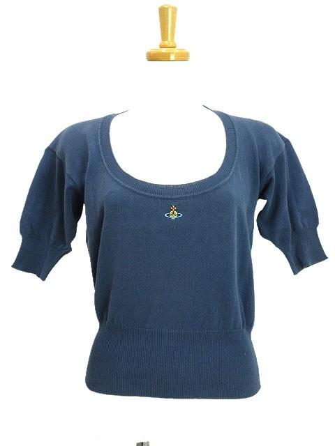 【中古】ヴィヴィアンウエストウッド Vivienne Westwood オーブ 刺繍 ニット トップス XS ブルー系 コットン 半袖