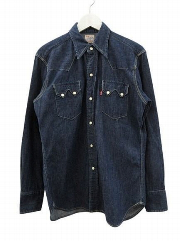 【中古】リーバイス Levi's 90s デニムウエスタンシャツ バレンシア工場 ショートホーン ビッグE 復刻 M メンズ