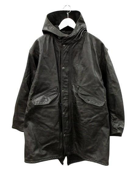 【中古】エアロレザー AEROLEATHER フィッシュテール レザーコート 本革 REGULAR 黒 ブラック ジップアップ