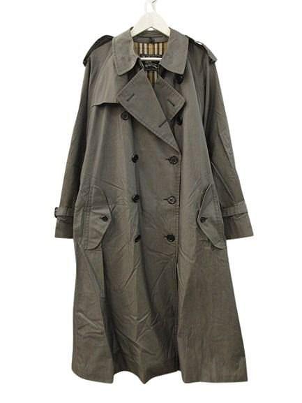 【中古】バーバリーズ Burberrys トレンチコート B90B イングランド製 裏地チェック柄 52 グレー系 ロング アウター