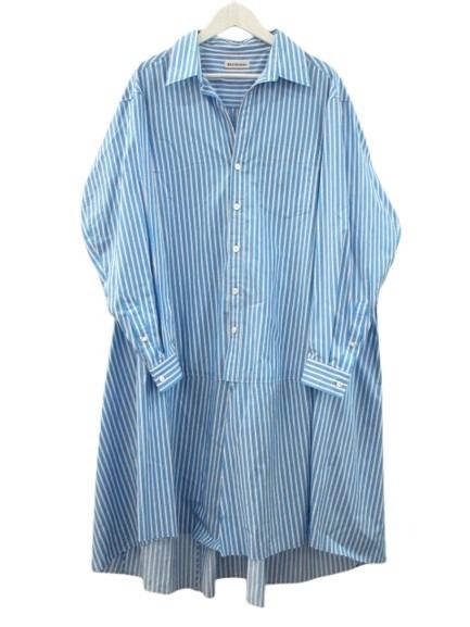 【中古】バレンシアガ BALENCIAGA ストライプ シャツ ワンピース 34 ブルー 青 コットン 綿 長袖 ☆AA★