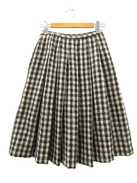 【中古】ローブドシャンブル robe de chambre コムデギャルソン モヘア チェック フレア スカート M 白 黒 モヘヤ