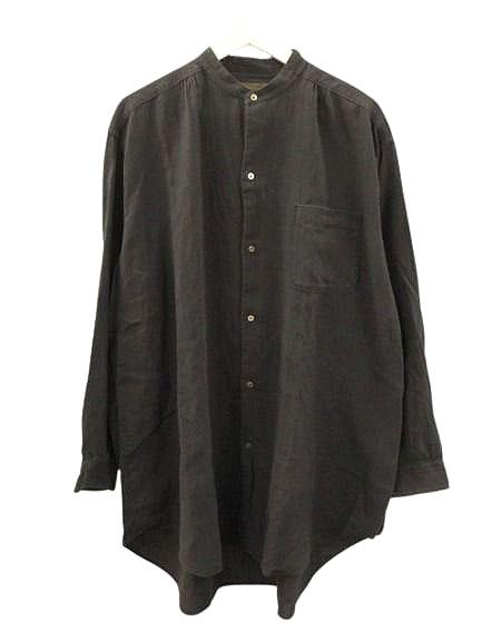 【中古】ワイズフォーメン Y's for men ロング丈 バンドカラー 長袖 ボタンシャツ グレー系 無地 トップス メンズ