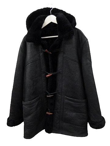 【中古】ハリウッドランチマーケット FRISCO LEATHER BY SEILIN ムートン ダッフルコート 42 ブラック