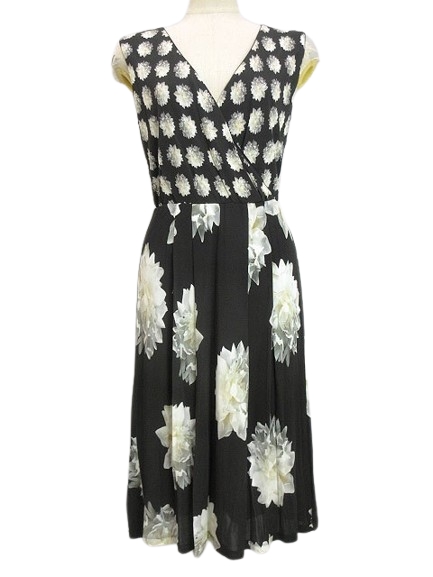 【中古】マックスマーラ MAX MARA カシュクール ワンピース フラワープリント 黒 ブラック チュール 40 ノースリーブ