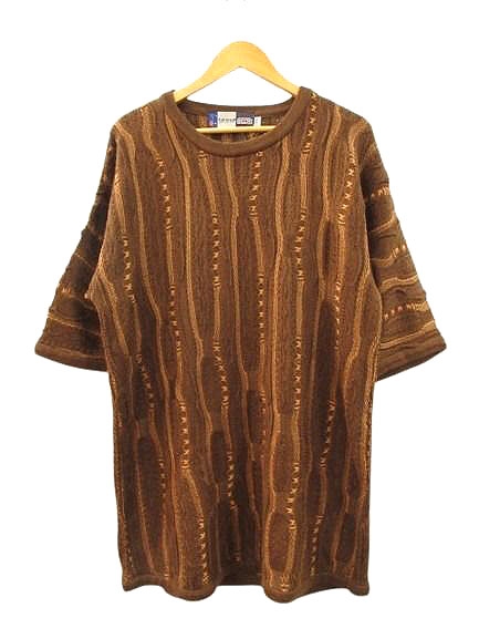【中古】クージー COOGI 3Dニット 半袖セーター ブラウン ビッグサイズ XXXL メンズ