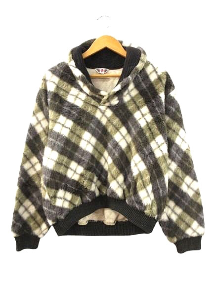 【中古】ヴィンテージ VINTAGE LUIGI 60s フェイクファー プルオーバー ショールカラー チェック フリース M メンズ