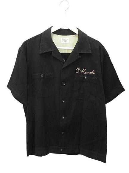 【中古】ザ フラットヘッド THE FLAT HEAD Cadillac Ranch ボーリングシャツ 刺繍 40 黒 ブラック 半袖 ボタンシャツ