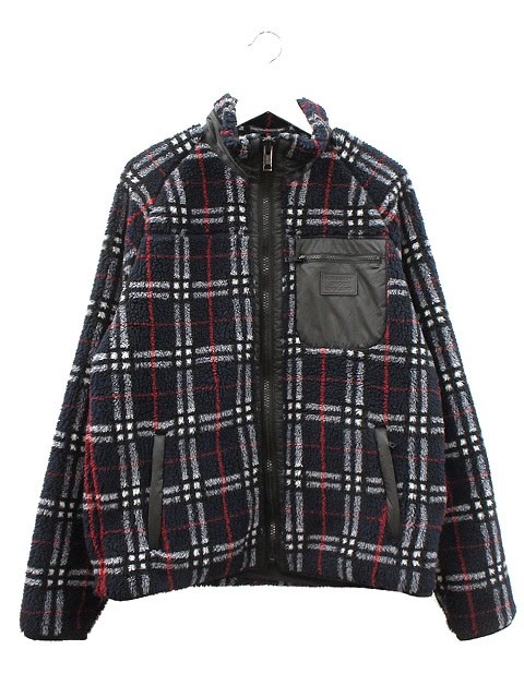【中古】バーバリー BURBERRY フリース ジャケット チェック M ネイビー 紺 アウター 上着 ☆AA★ メンズ