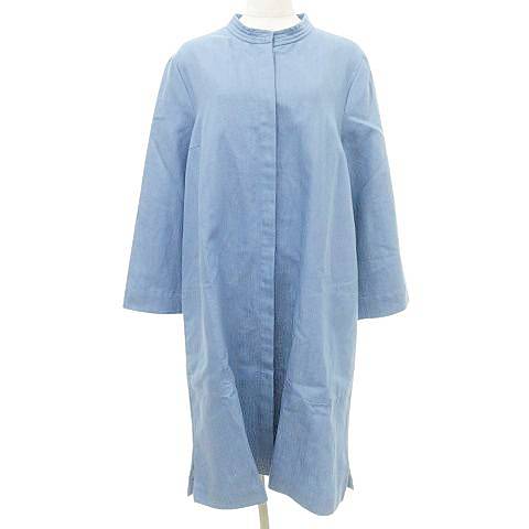 【中古】未使用品 Sマックスマーラ ノーカラー コート ロング リネン混 シャツ ジャケット 44 ブルー レディース