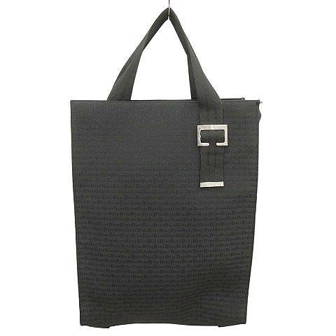 【中古】ディオールオム ロゴ ジャガード 総柄 トートバッグ 縦型 A4対応 黒 ブラック NGA35 ☆AA★ メンズ