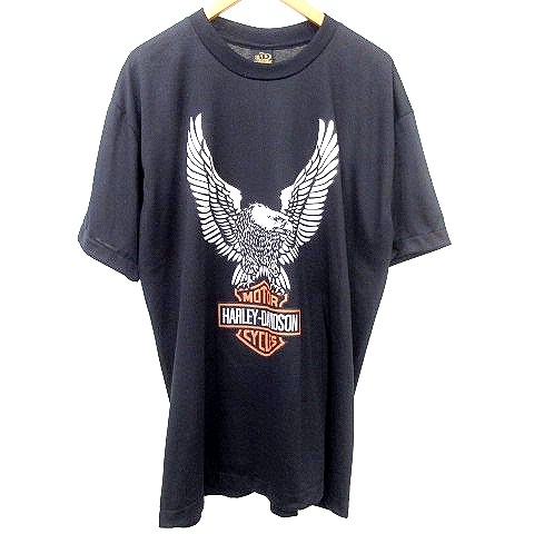 【中古】ハーレーダビッドソン 美品 3D EMBLEM 80s-90s Tシャツ 半袖 プリント トップス USA製 XL 黒ブラック メンズ
