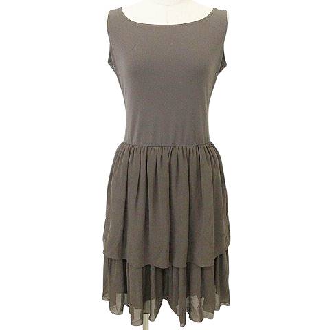 【中古】フォクシー FOXEY NEW YORK ティアード スカート ワンピース ロング ノースリーブ 40 ブラウン レディース