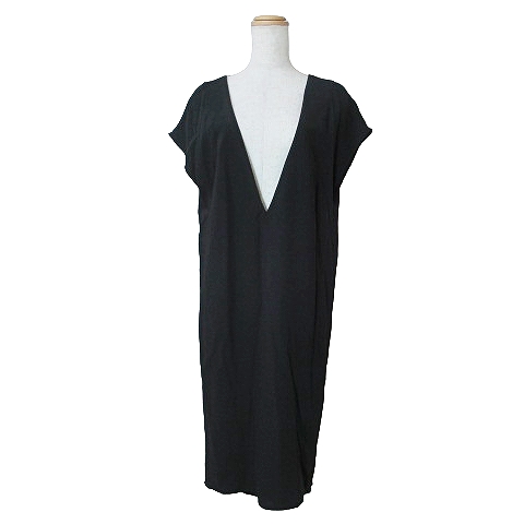 【中古】アドーア 美品 Ｗジョーゼットワンピース ロング 5318140513 半袖 36 約Sサイズ 黒 IBO45 レディース