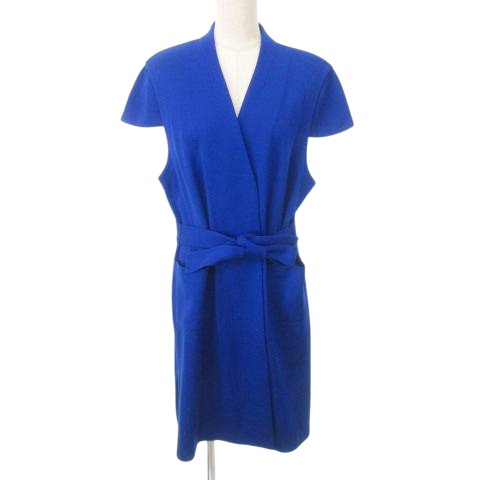 【中古】未使用品 セントジョン タグ付き ラップワンピース ウール混 半袖 無地 USA製 薄手 XLサイズ 青 レディース
