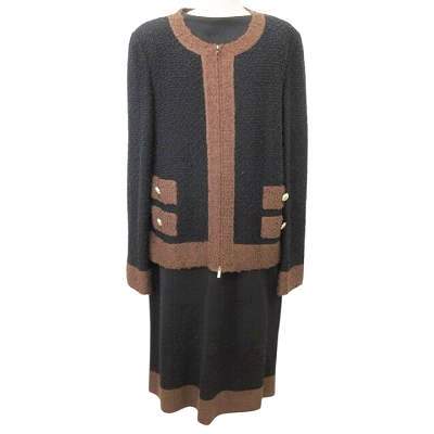【中古】未使用品 セントジョン ツイード スーツ アンサンブル ジャケット ワンピース 16 黒 ブラウン レディース